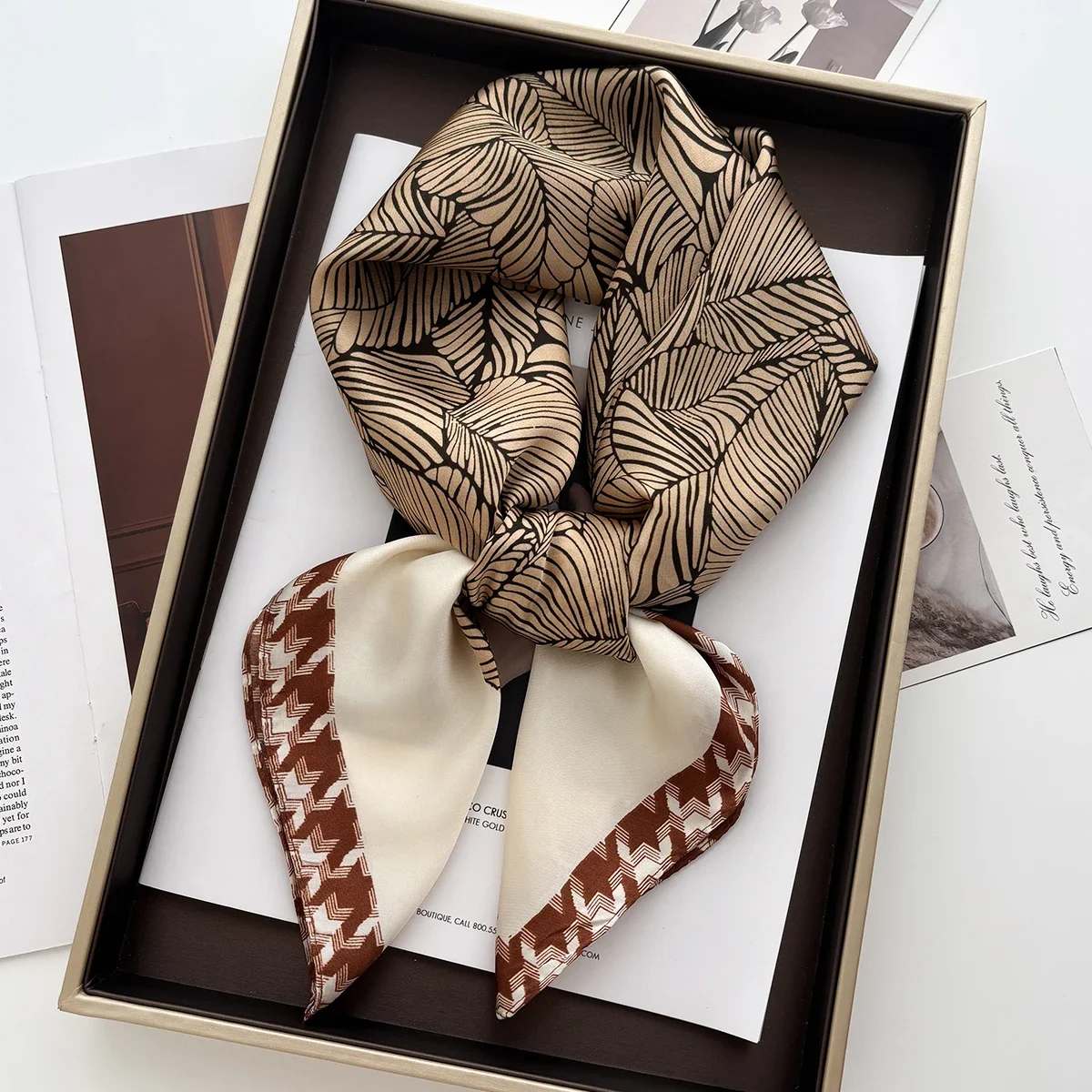 Luxury Geometric Print Spring Summer Soft Satin Scarf Fashionable ...