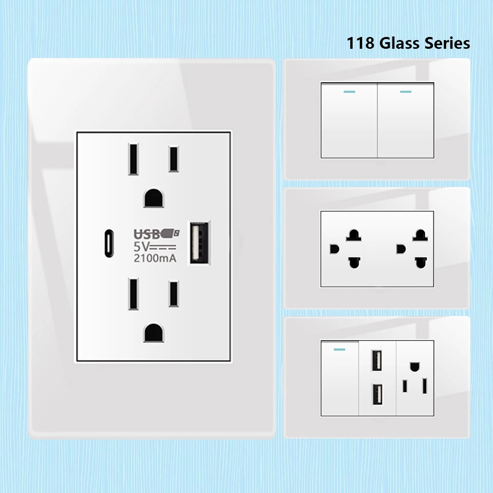 US-Wall-Switch-Power-Socket-with-USB-Type-c-Quick-Charger-American ...
