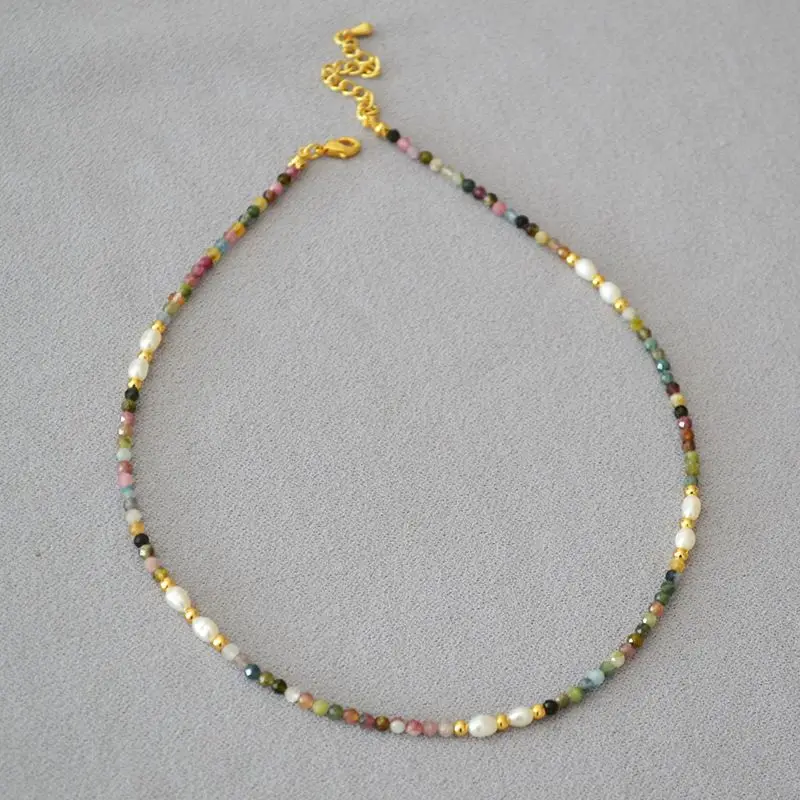 Fresh-water-Pearl-Colorful-natural-stone-necklace-women-s-sweet-and ...