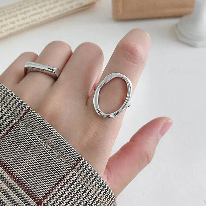 Silver-Color-Irregular-Hollow-Opening-Rings-for-Women-Couple-Fashion-Simple-Geometric-Party ...