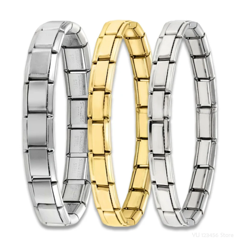 Fashion-Stainless-Steel-Bangle-Bracelet-9mm-Width-Italian-Elastic-Charm ...