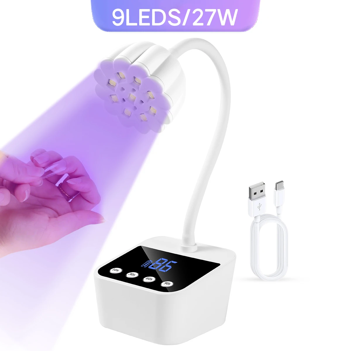 9LEDS Rechargeable UV LED Nail Lamp 27W Mini Gel Polish Drying Lamp ...