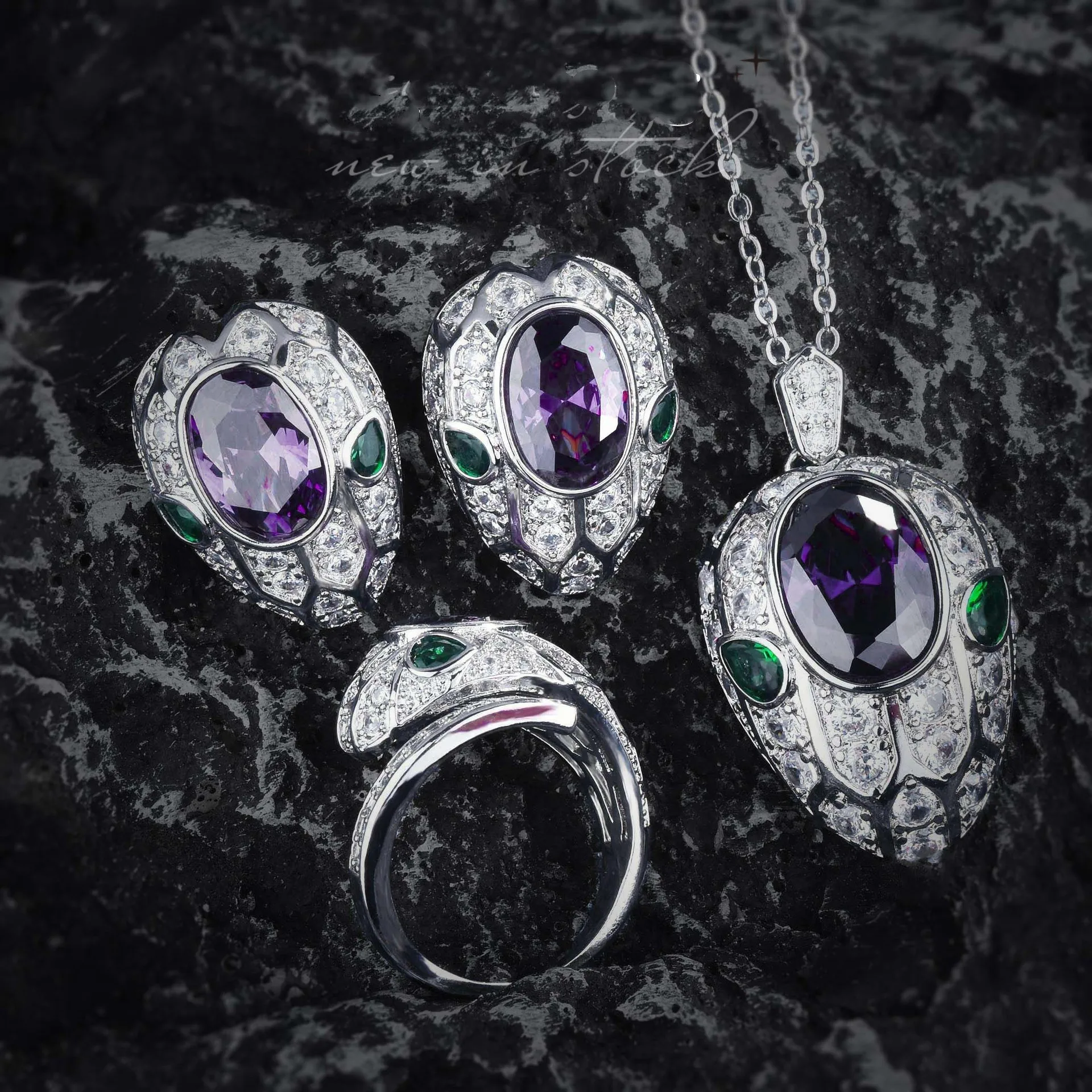 Hight-Quality-925-Sterling-Silver-Amethyst-Snake-Jewelry-Set-Ladies ...