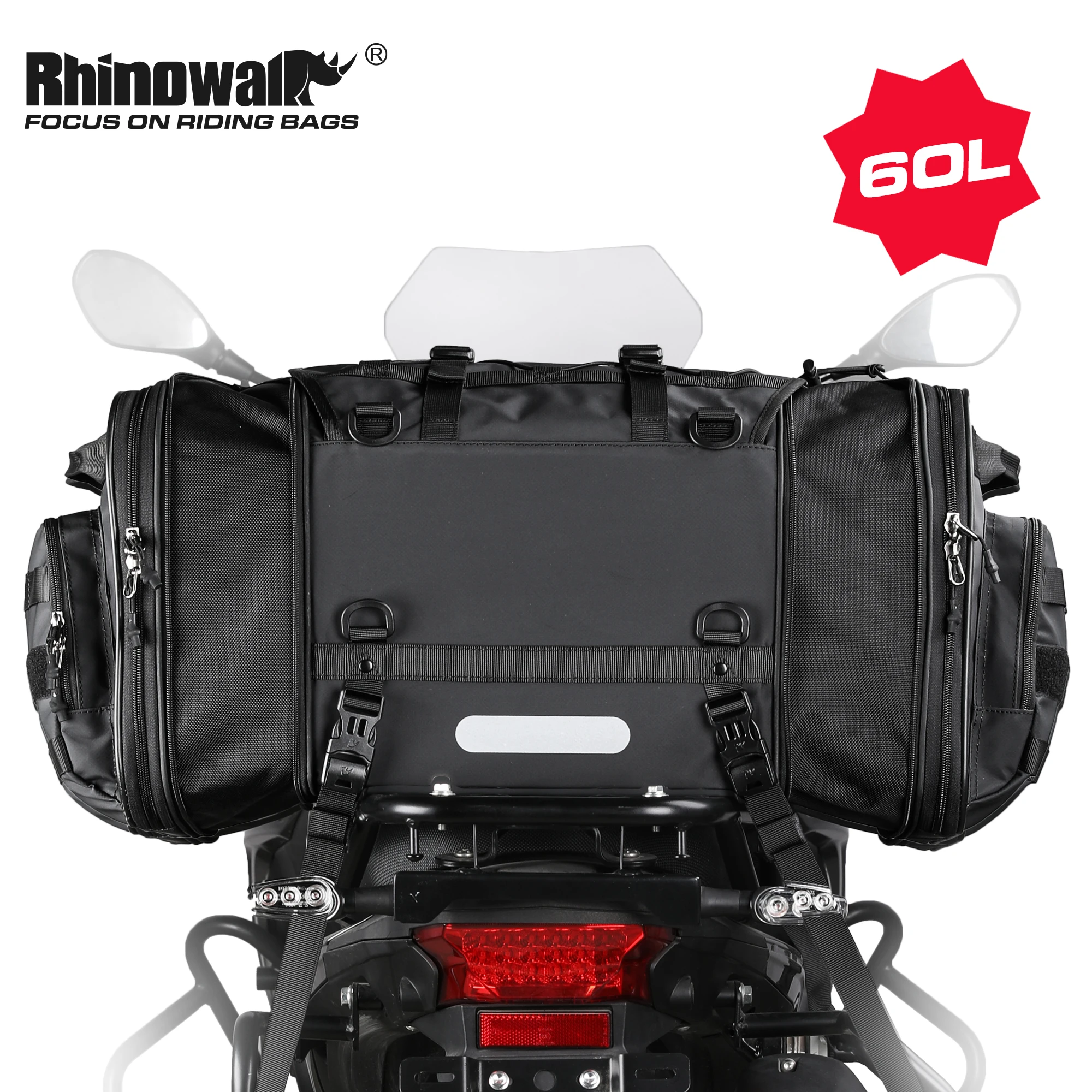 Rhinowalk Motorcycle Bag 40-60L Waterproof Rear Tail Bag Big Capacity ...