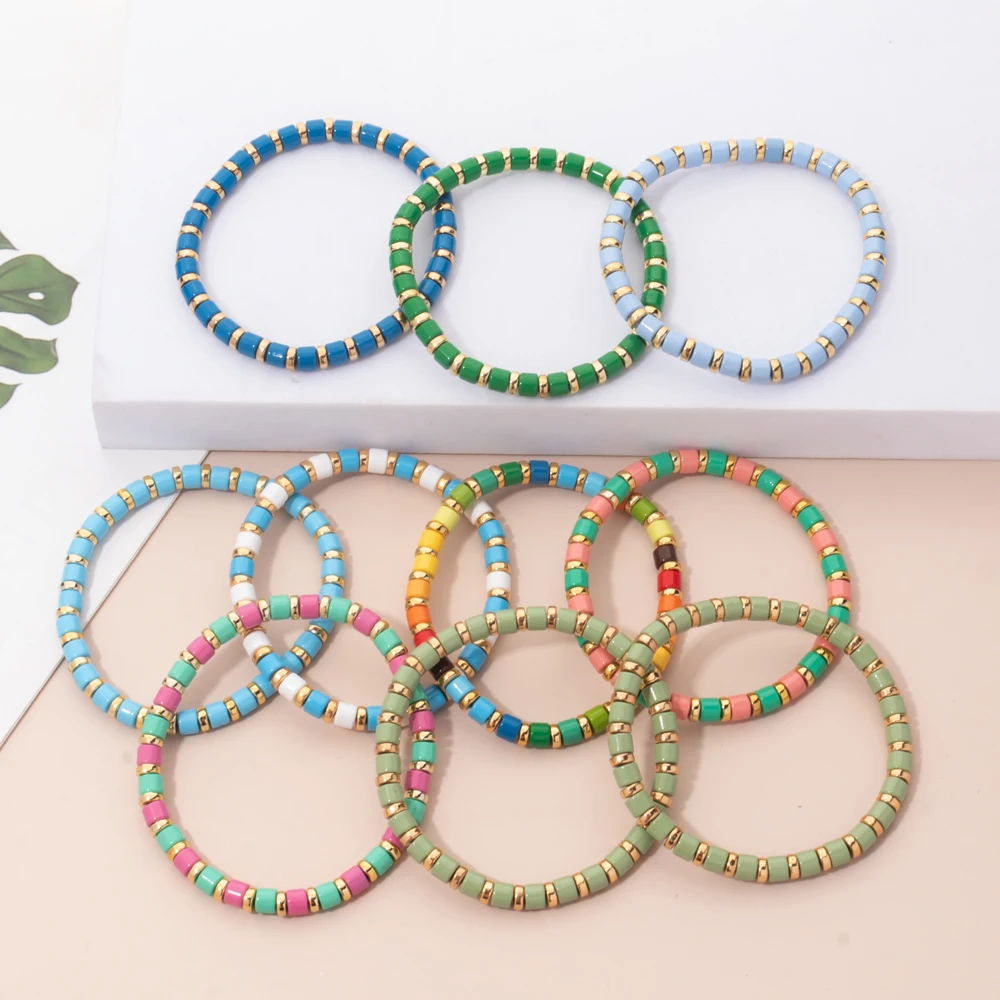 Hot Deal 5x4mm Enamel Beads Colorful Beads Elastic Bracelets For Women ...