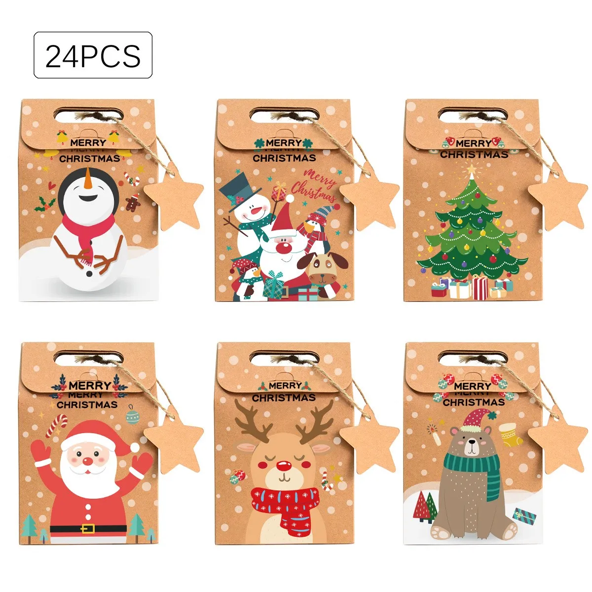 6/12/24Pcs Christmas Kraft Paper Gift Boxes Advent Calendar Gingerbread ...