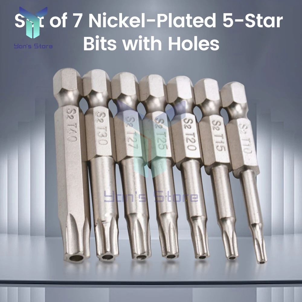 Set-Of-7-Tamper-Resistant-Star-Bits-1-4-Hex-Shank-S2-Steel-Screwdriver ...