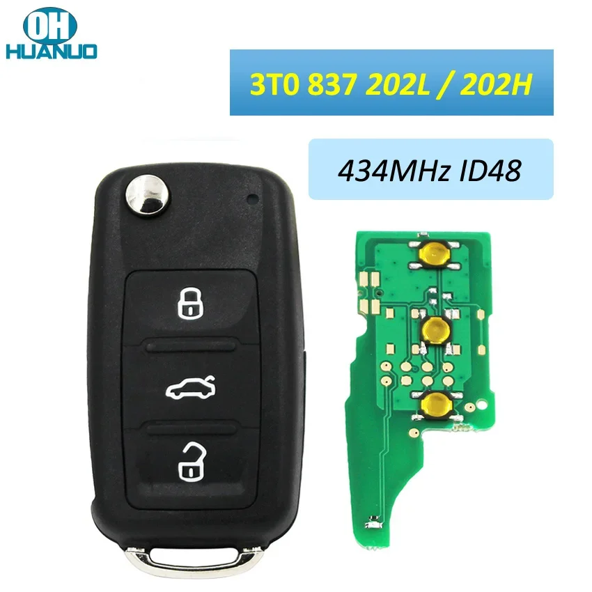 3T0 837 202L 3 Button Flip Folding Remote Key 434MHZ ID48 Chip ...