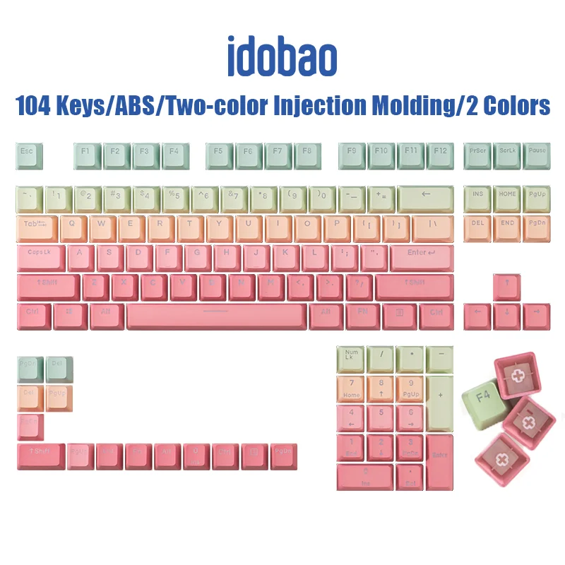 idobao Green Pink Gradient Keycaps 104 Keys PBT Key Cap OEM for ...