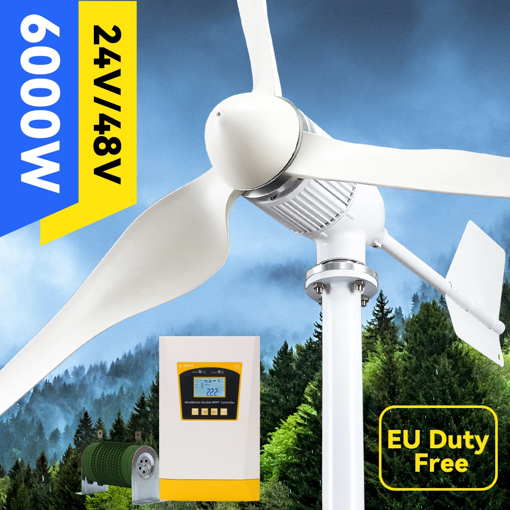 EU-Duty-Free-6000W-Horizontal-Wind-Turbine-Generator-3Blades-48V-24V ...
