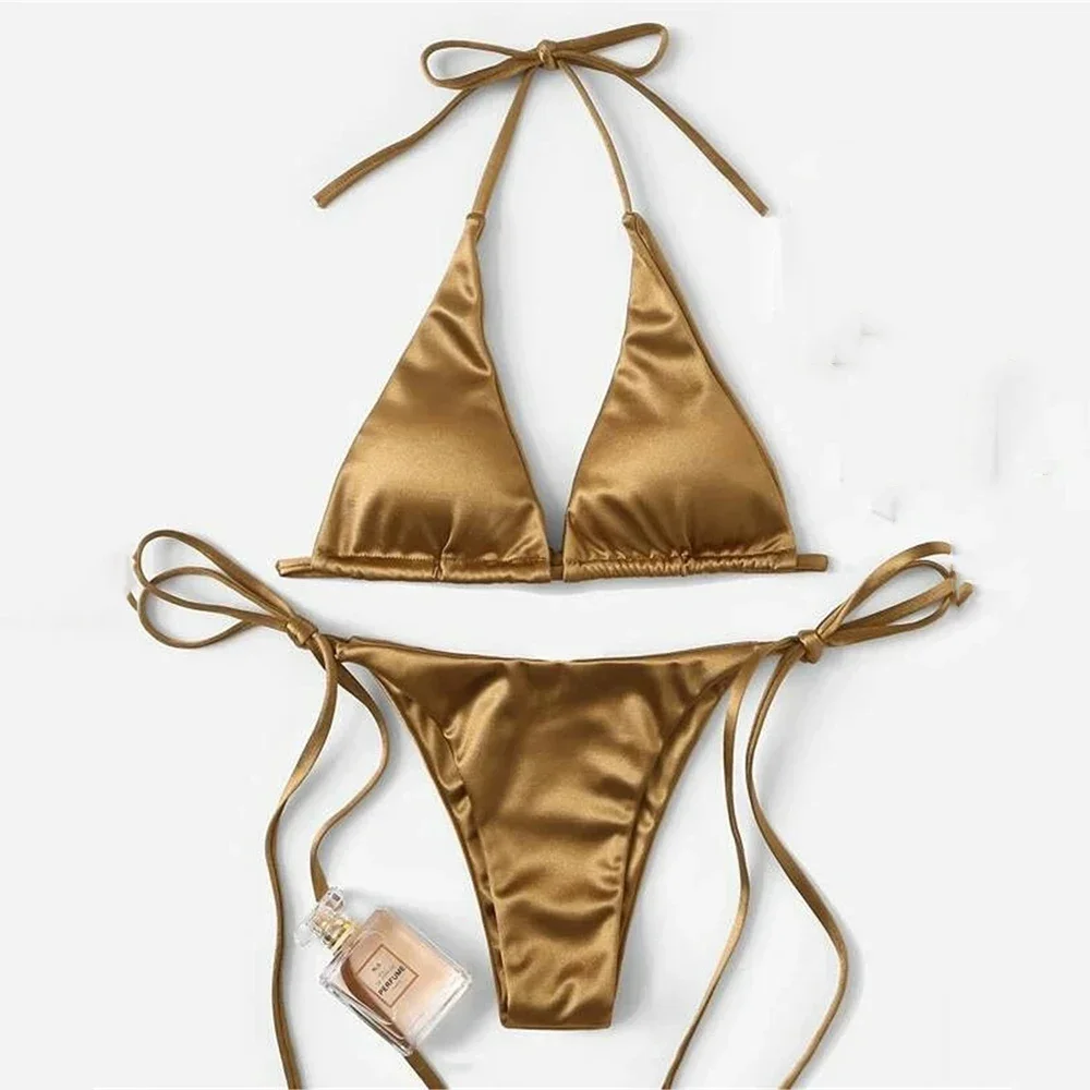 Sexy-Brown-Swimwear-String-Halter-Micro-Thong-Bikinis-Set-Women-Satin ...