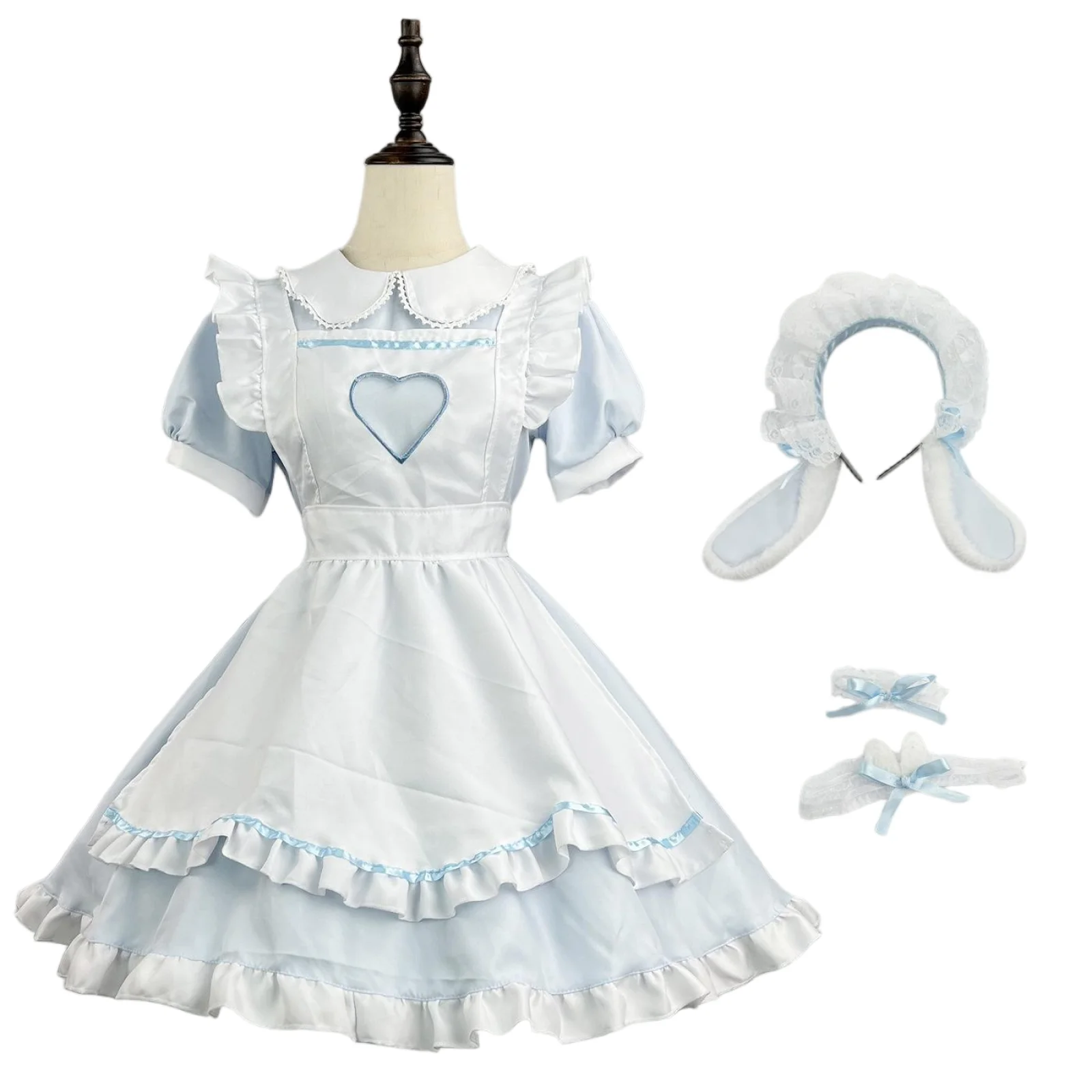 Womens Super Cute Hollow Love Rabbit Maid Lolita COSPLAY Costume Plus ...