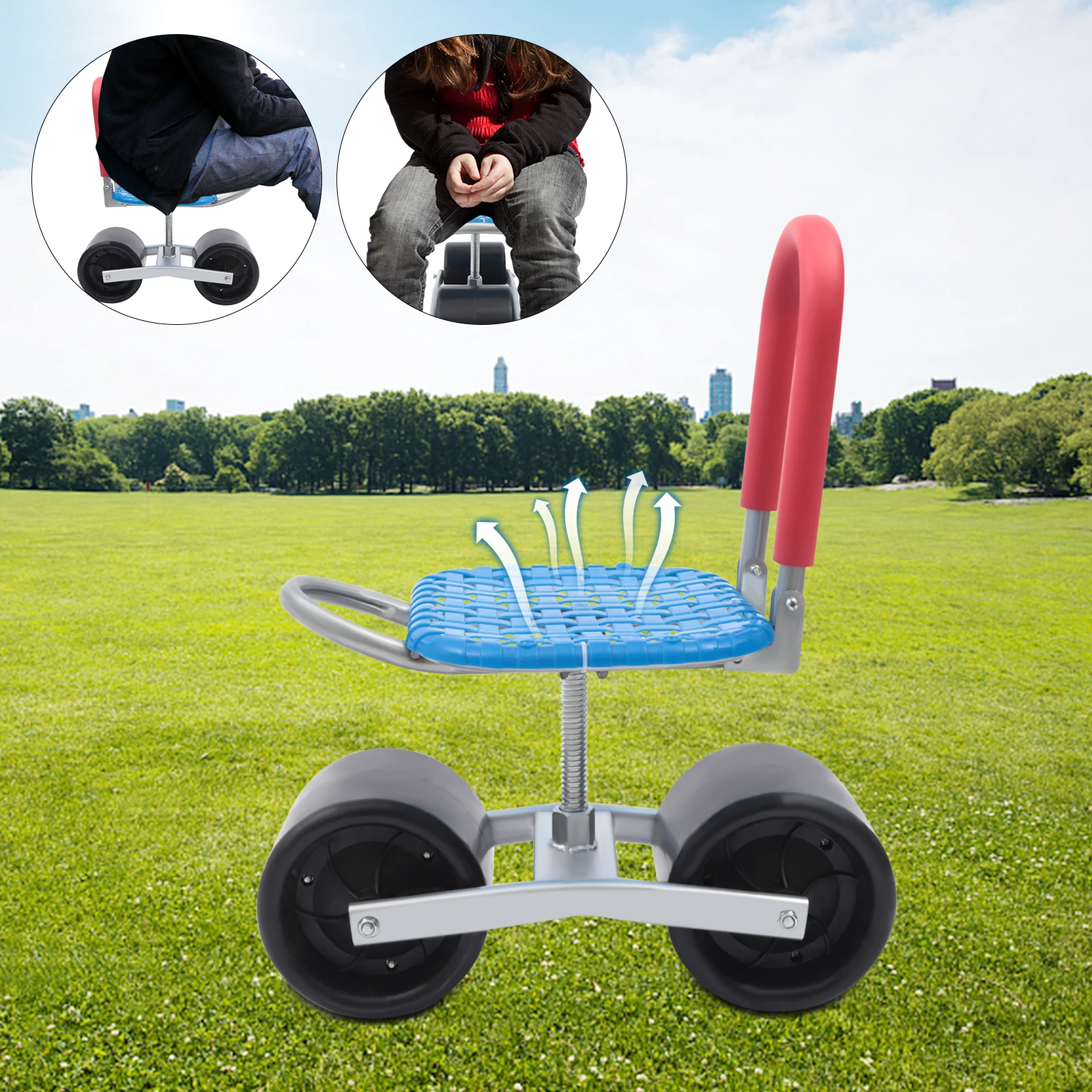 Garden-Cart-Stool-w-2-Rolling-Wheels-Wide-Handle-Adjustable-Height-and ...