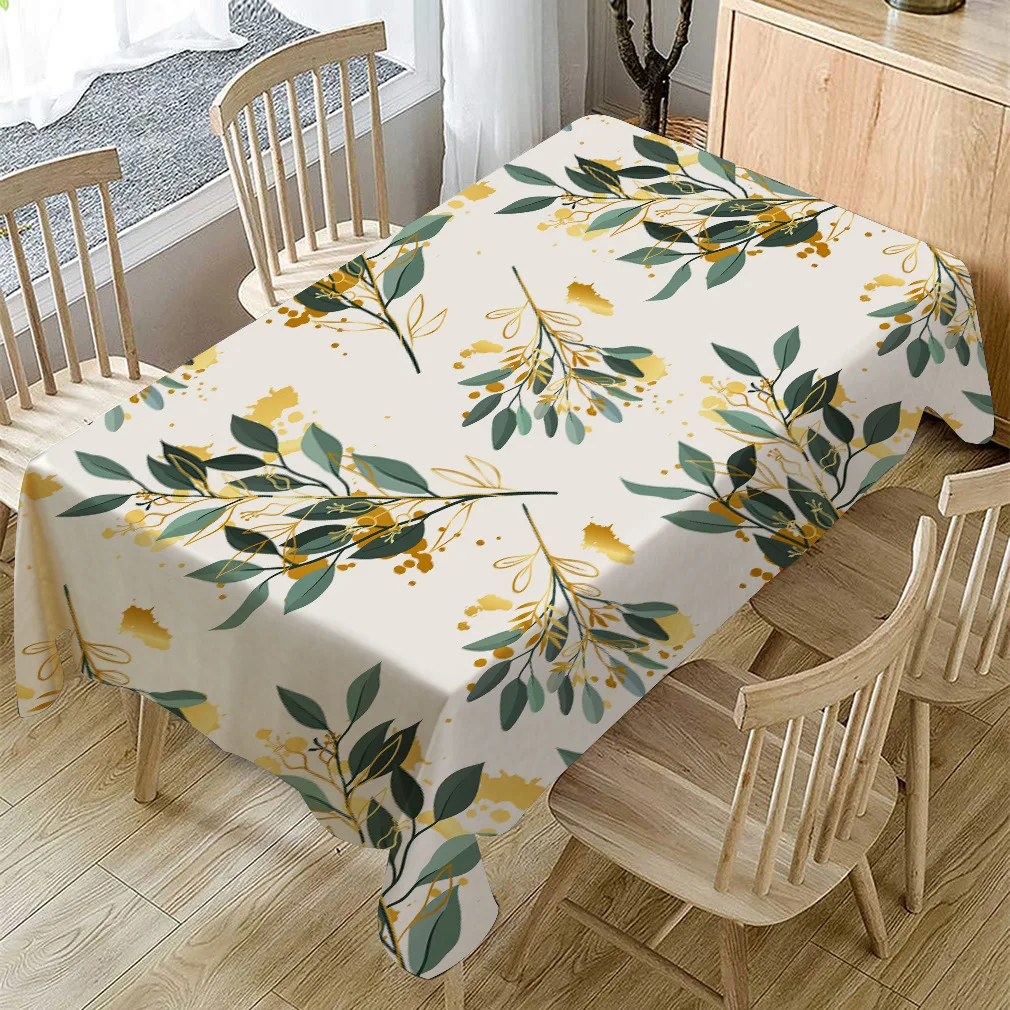 Watercolor-Leaves-Plant-Green-Table-Cloth-Waterproof-Dining-Tablecloth ...