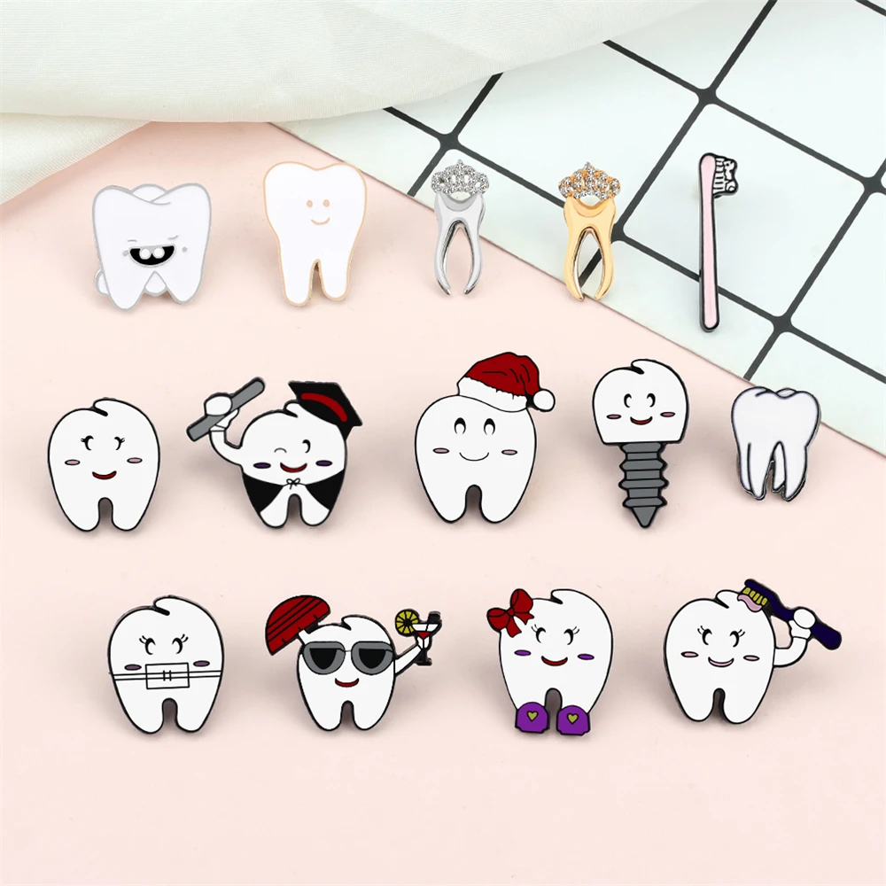 Funny-Cute-Tooth-Brooches-Cartoon-Toothbrush-Protect-Teeth-Pins-for ...