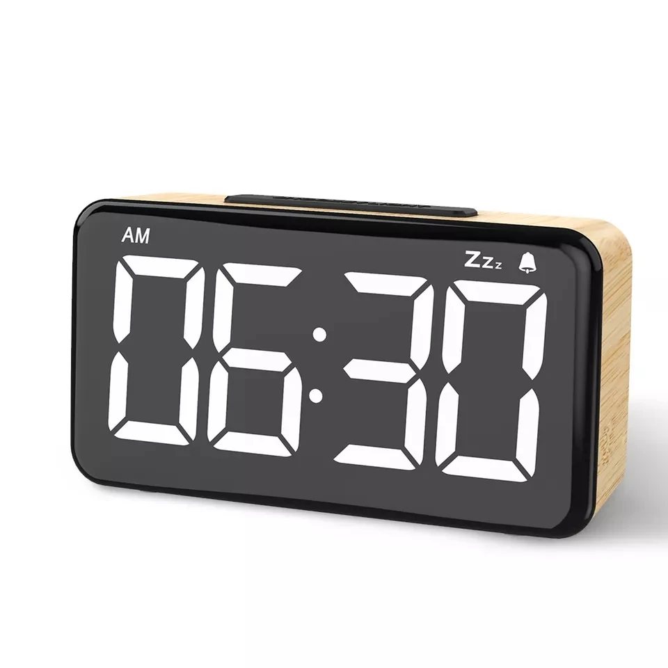 Modern-LED-Digital-Clock-Wooden-Alarm-Clock-Snooze-Display-Time ...