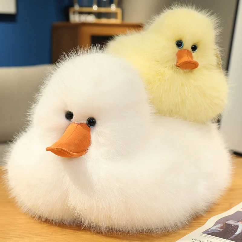 Fluffy Duck Plush Toys Cute Farm Animal White Yellow Duck Plushies ...