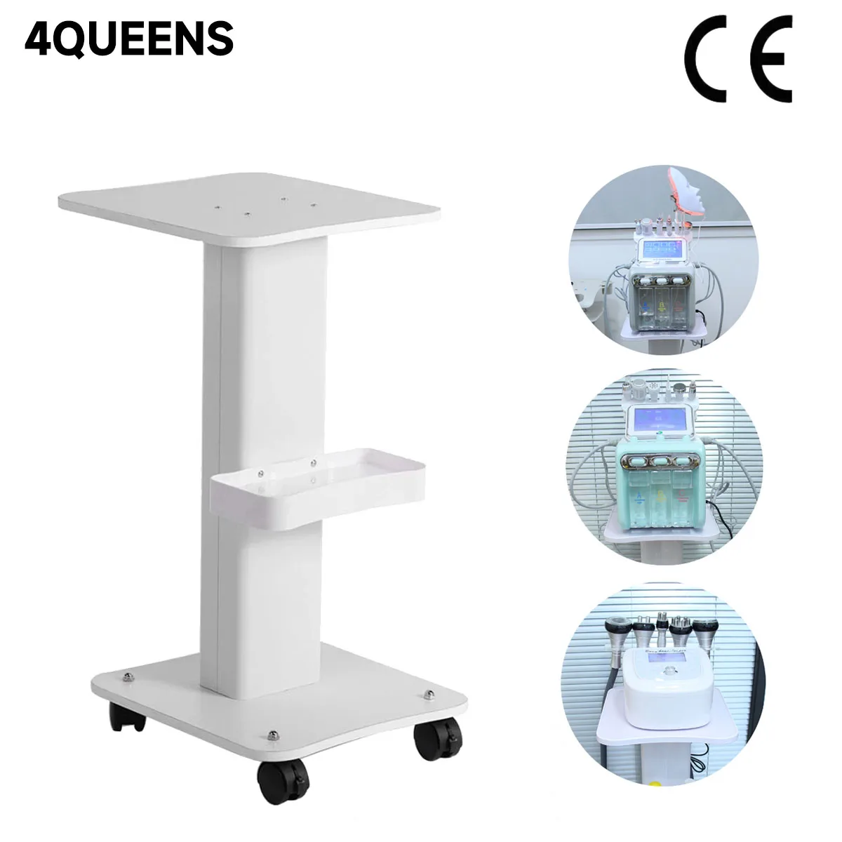4QUEENS-Aluminum-Rolling-Beauty-Equipment-Cart-White-Desktop-Rolling ...
