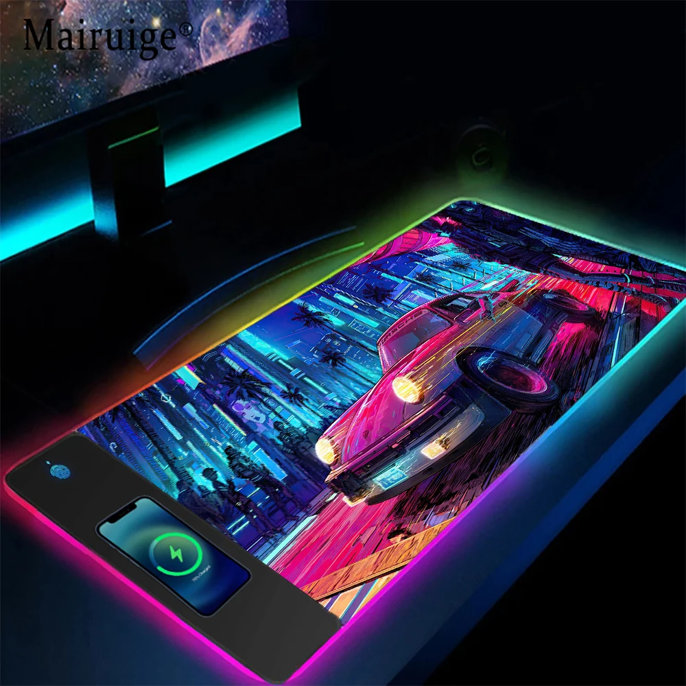 Neon Night Scenery Wireless Chargin Mouse Pad with Backlight Pc ...