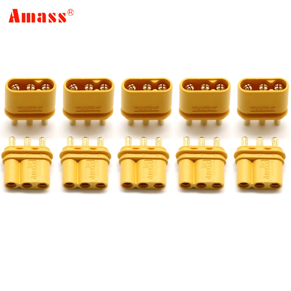 Amass MR30PB 30A-40A MR30-FB MR30-MB Brass Gold plated Female/Male Connector Plug For PCB 3 Core ...
