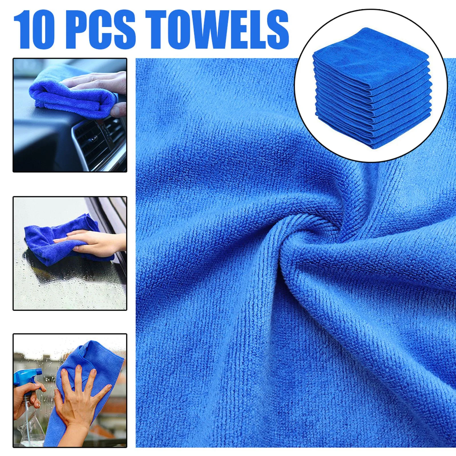 10PCS Microfiber Thin Car Cleaning Towels Soft Drying Cloth Hemming ...
