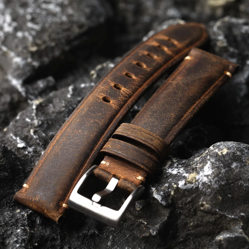 Handmade Head Layer Cowhide Watch Strap, 18 19 20 21 22MM Brown ...