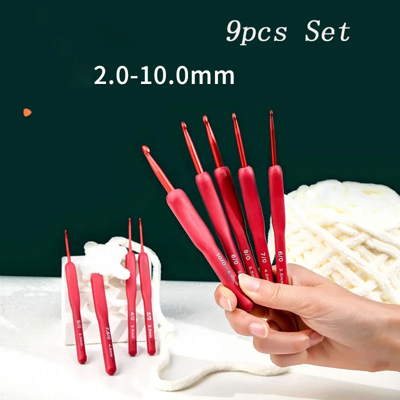 9pcs/Set Silicone Crochet Hooks Set Needle Handle Frosted Aluminum ...