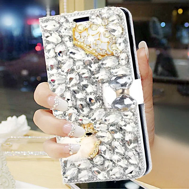Leather-Diamond-Phone-Case-for-iPhone-Luxury-Crystal-Rhinestone-Wallet ...