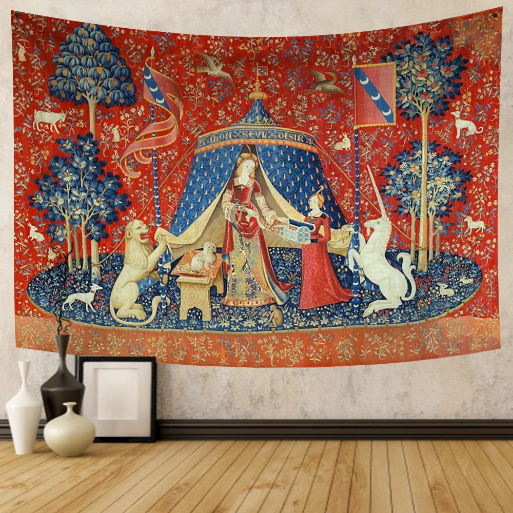 Lady-And-The-Unicorn-Tapestry-Medieval-Tapestry-Wall-Hanging-Printed ...