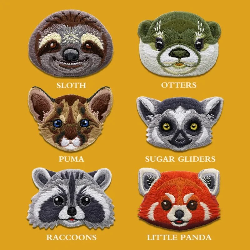 Embroidered Patch Stickers Tropical Rainforest Red Panda Raccoon Sloth ...