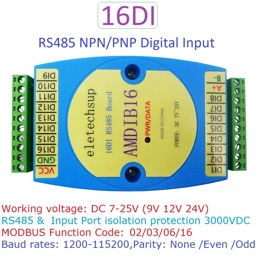 DC 9V 12V 24V 16DI NPN PNP Digital Input Module RS485 3KV Isolated ...