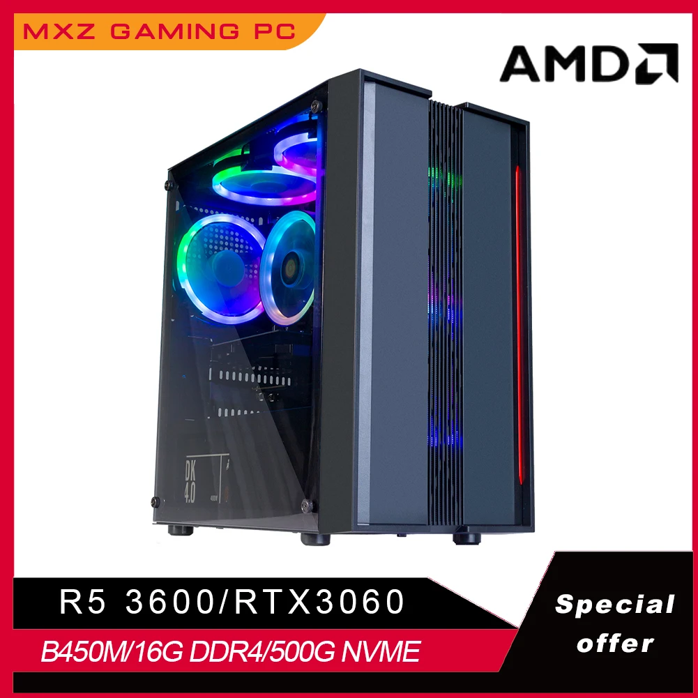 MXZ Gaming PC AMD R5 3600 16GB DDR4 Video Card RTX3060 500GBNVME Pc Gamer Complete For Gamers ...