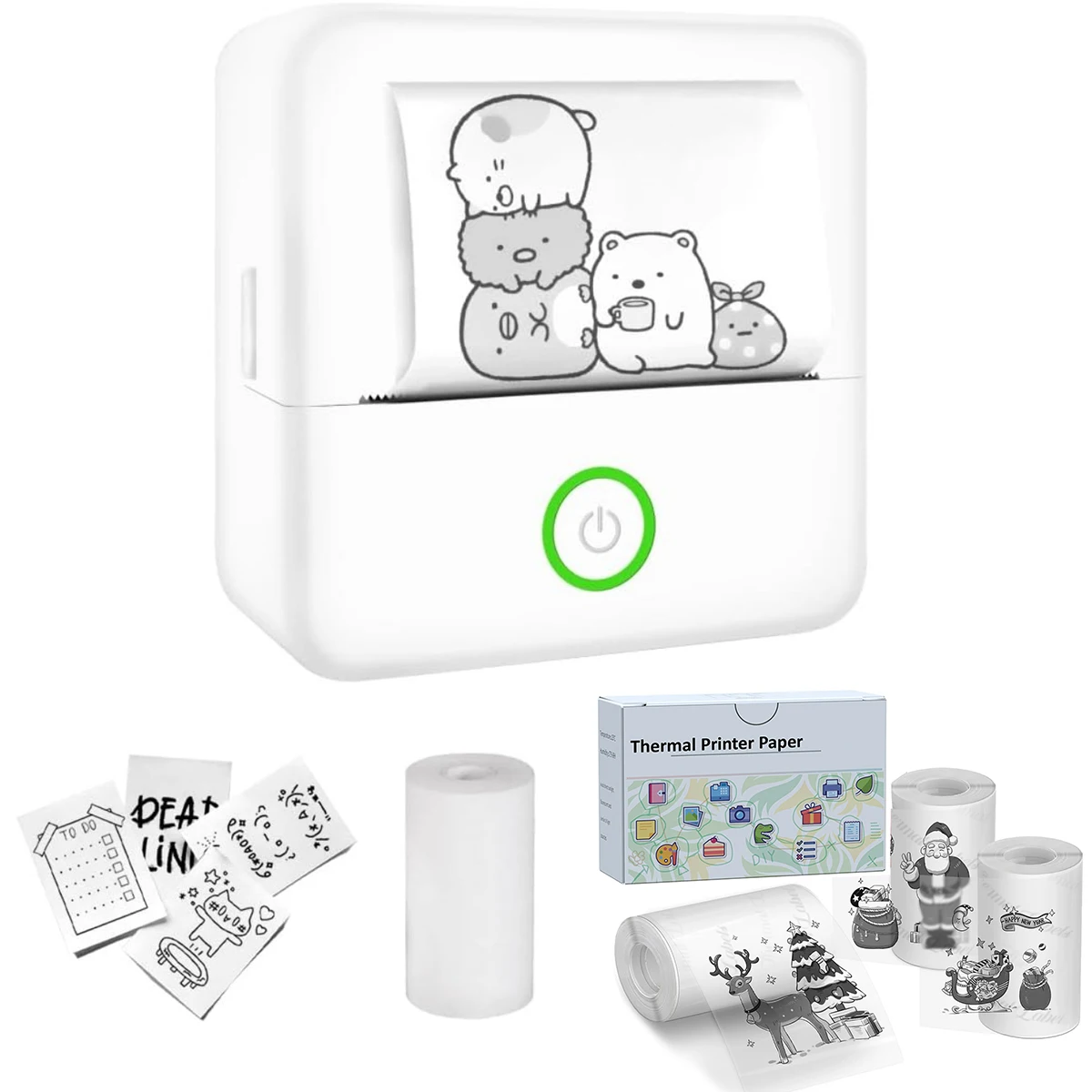 Thermal Mini Printer Portable Inkless Sticker Cut Small Pocket Printer ...