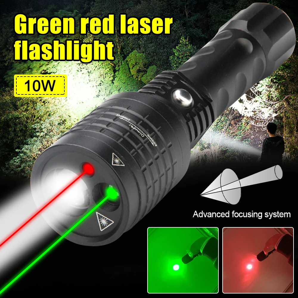 White Zoomable Hunting Flashlight 3 in 1 Green&Red Laser Pointers ...