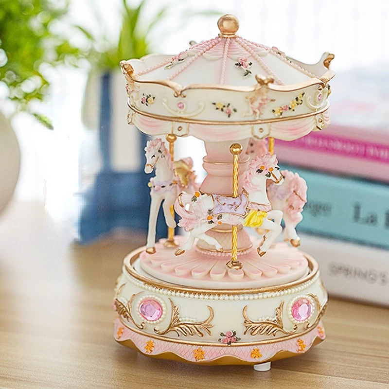 Carousel Music Box Spring Button Blue Pink Purple Colorful Light Resin ...