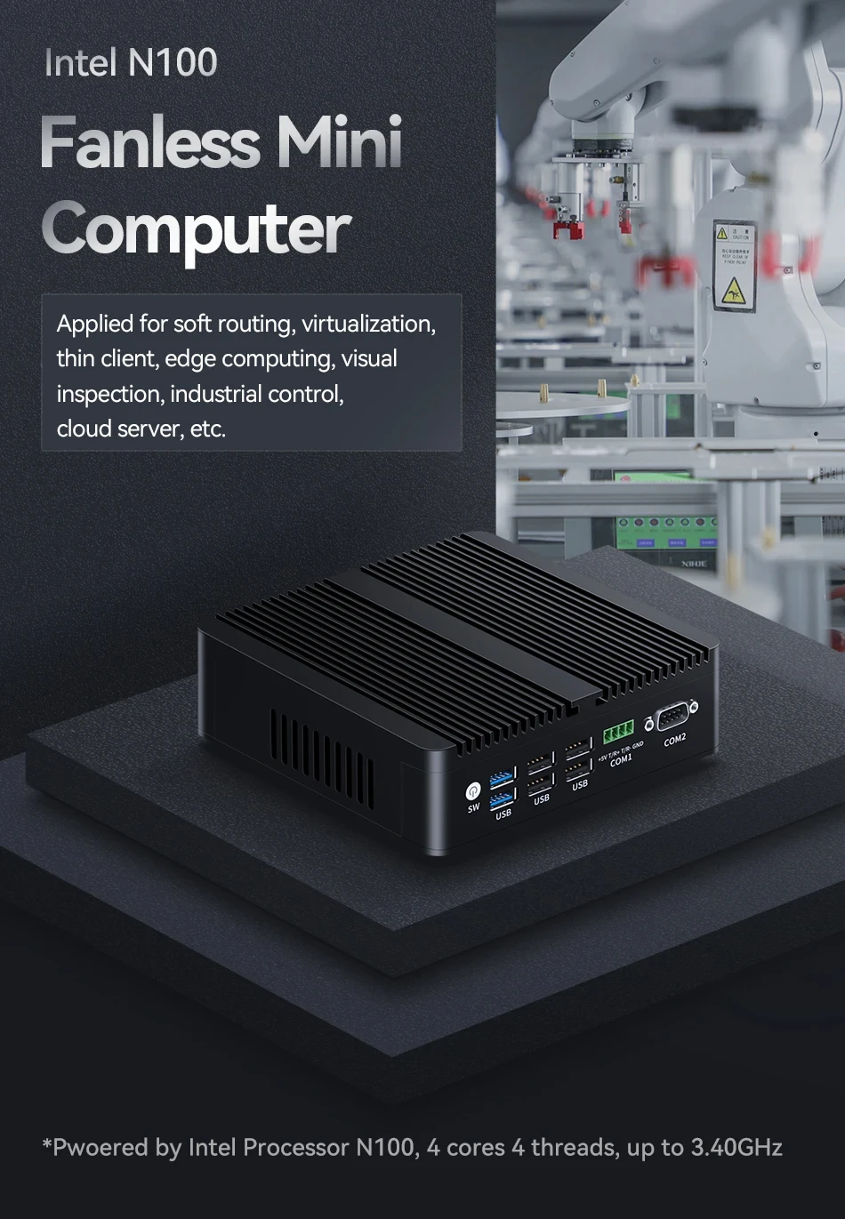 4LAN2COM Промышленный мини-ПК Inter N100 DDR4 Поддержка Windows 10/11 ...
