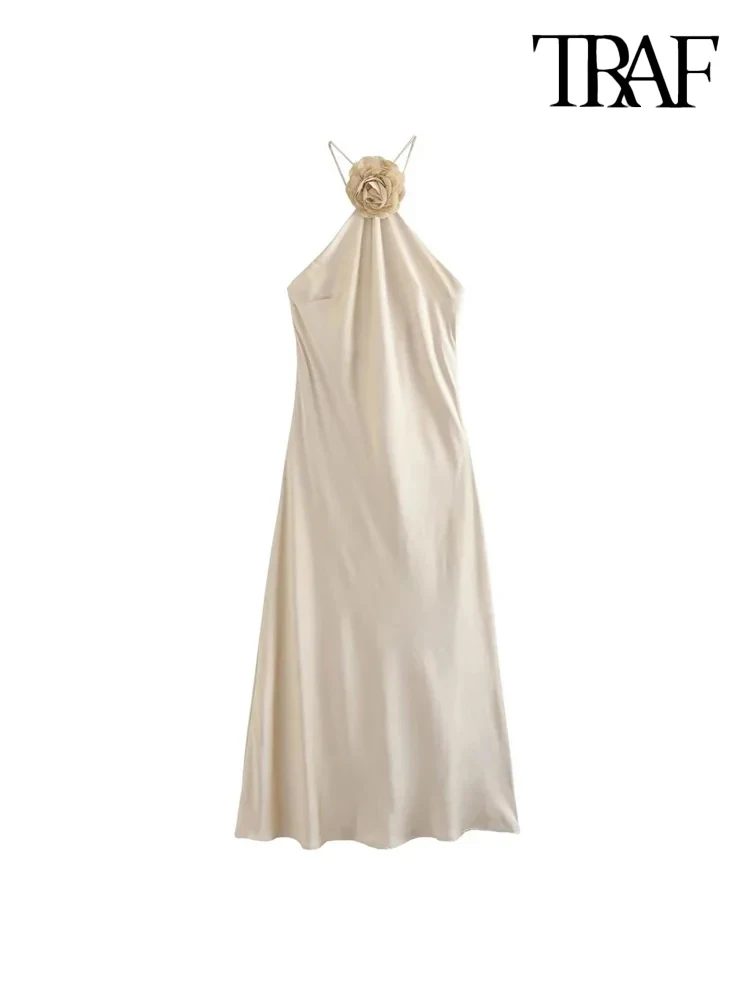 TRAF-vestido-Midi-Floral-Halter-para-mujer-moda-Sexy-Espalda ...