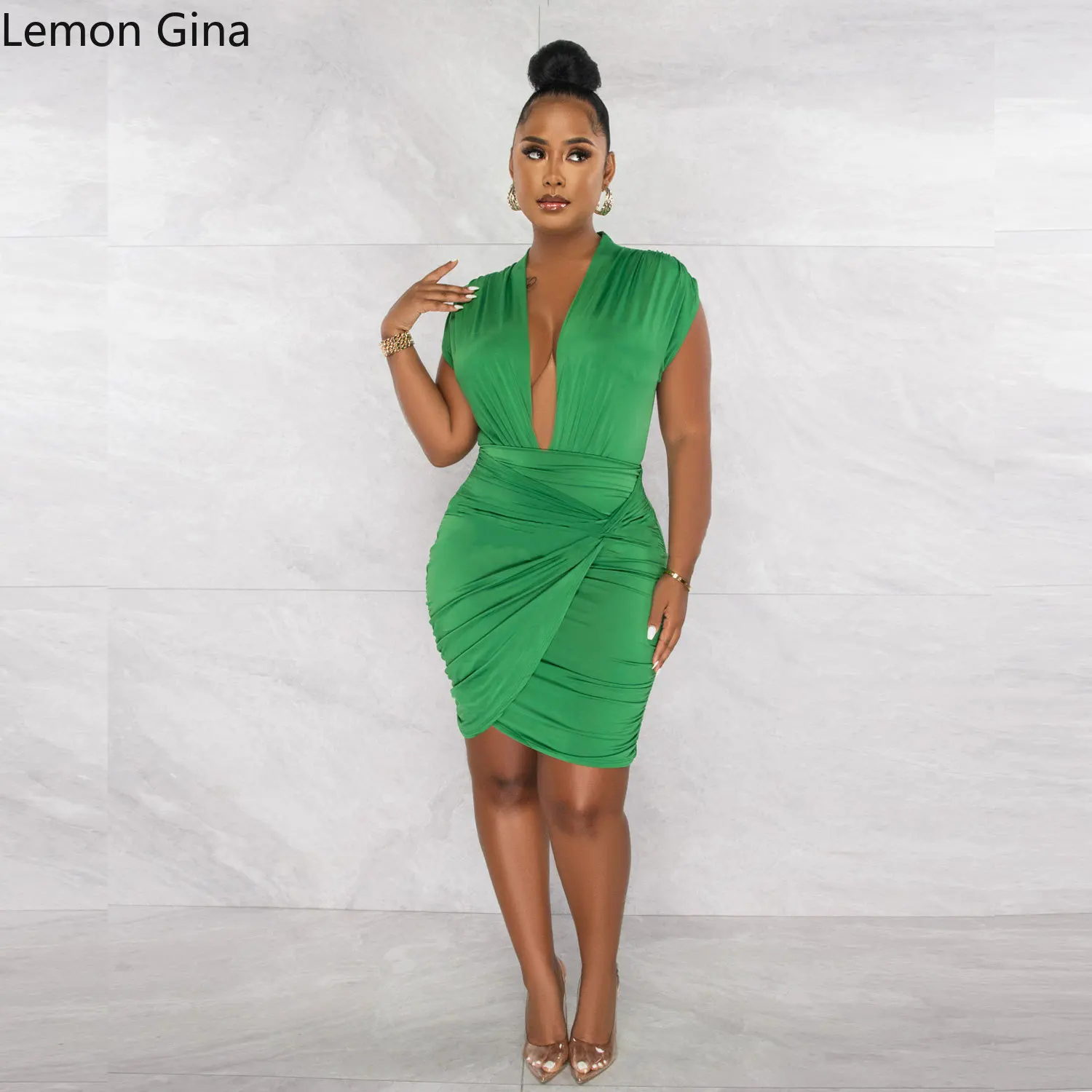 Lemon-Gina-Chic-Women-s-Set-Deep-V-neck-Bodysuit-and-Draped-Ruched-Midi ...