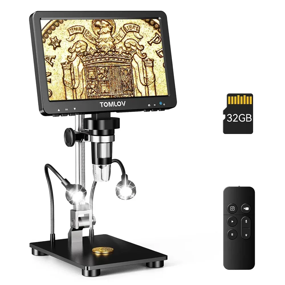 TOMLOV DM9 Pro 7" Digital Microscope 1200X Zoom 12MP HD Electronic ...