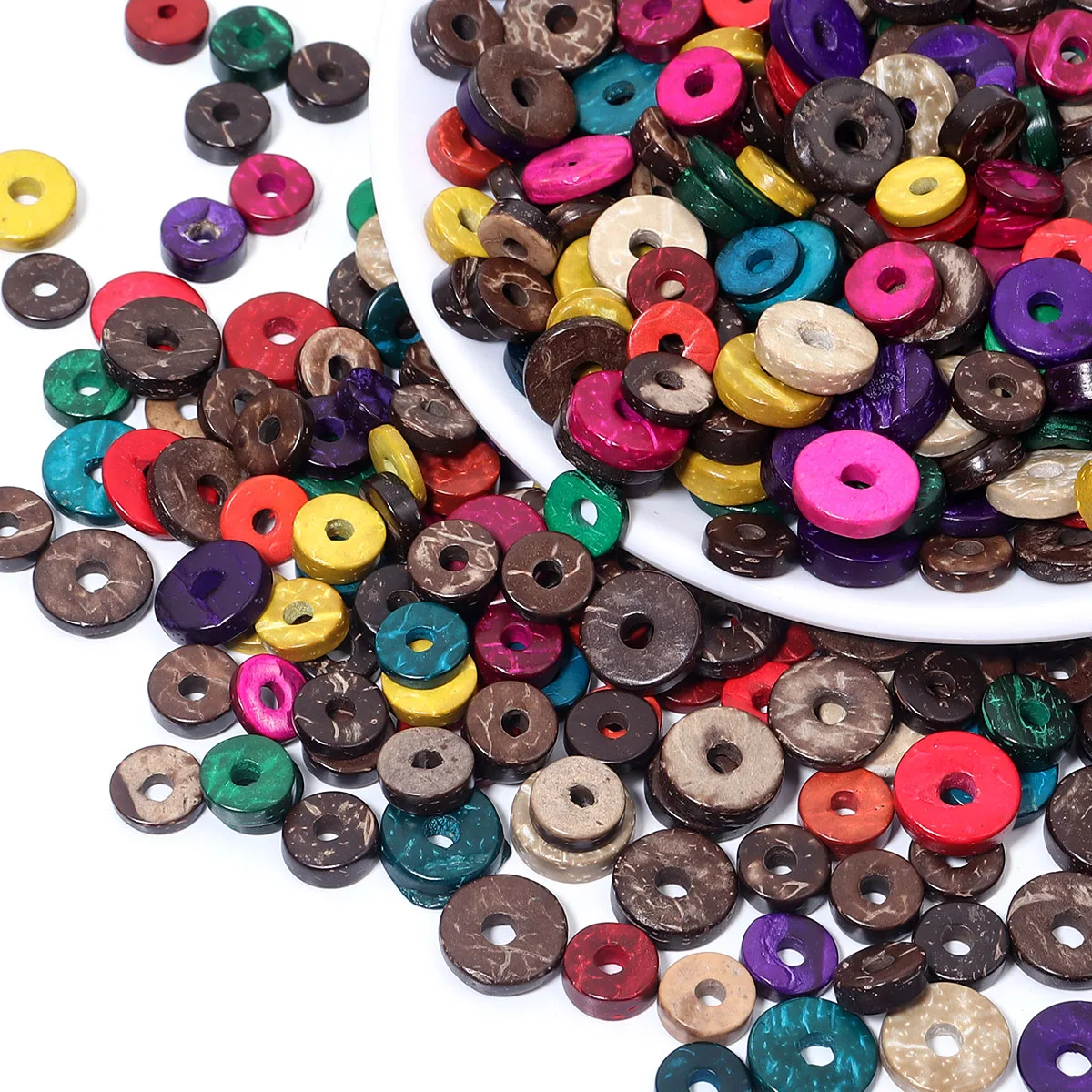 100pcs/lot Colored Button Wooden Beads Big Hole Flat Round Spacer Beads ...