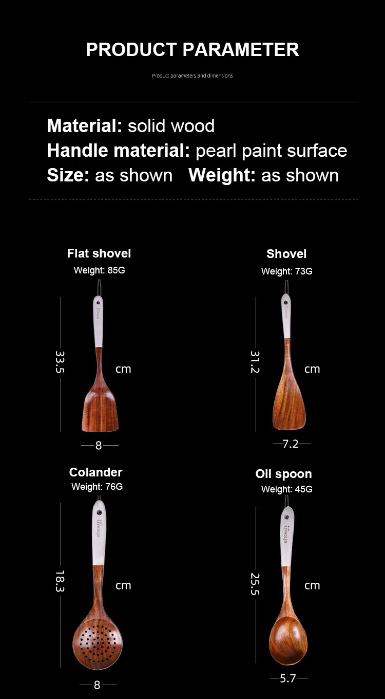 Wooden Cooking Pots Set Rice Soup Serving Spoon Solid Wood Kitchen ...