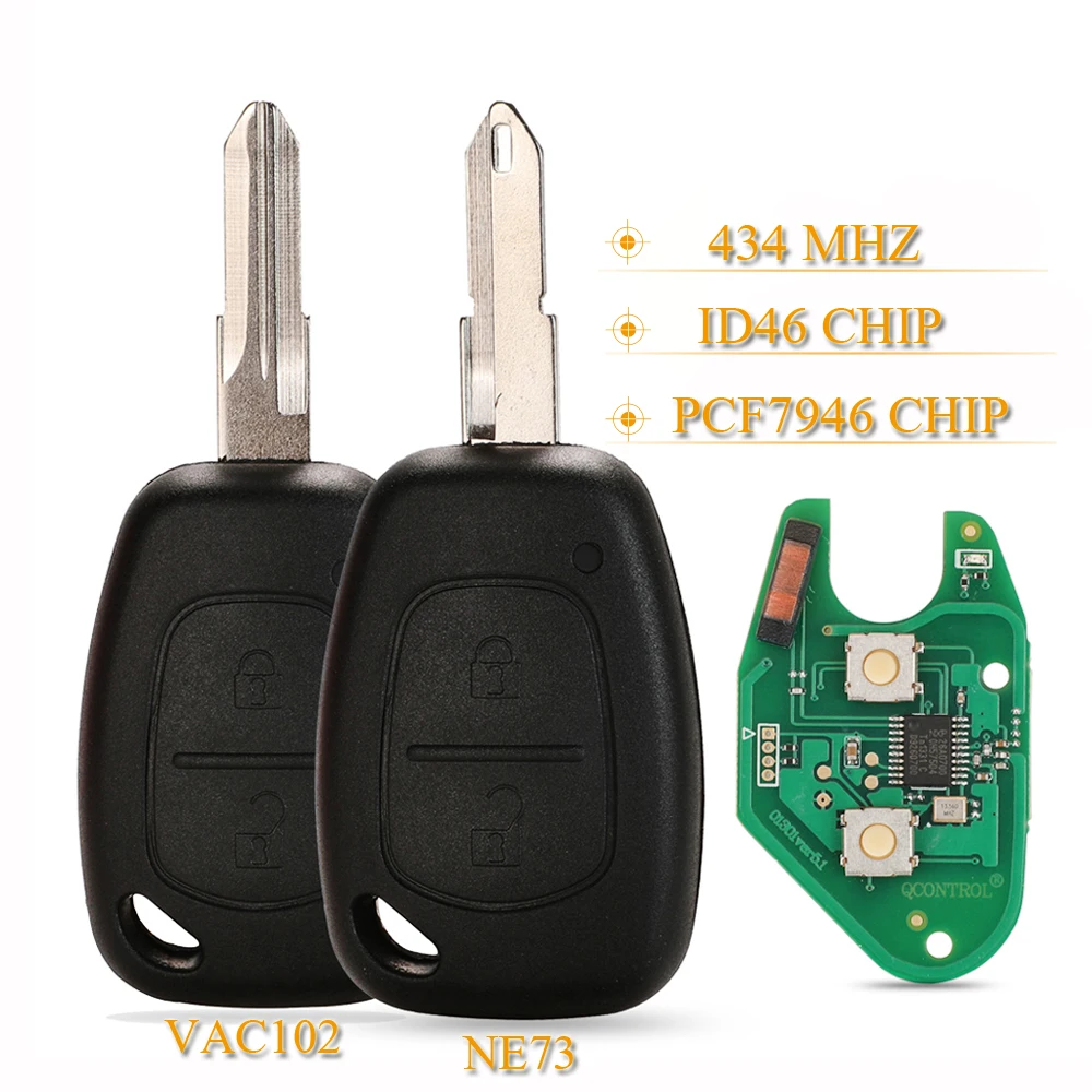 jingyuqin 2 Buttons Car Remote Key 433Mhz ID46 Pcf7946 For Renault ...