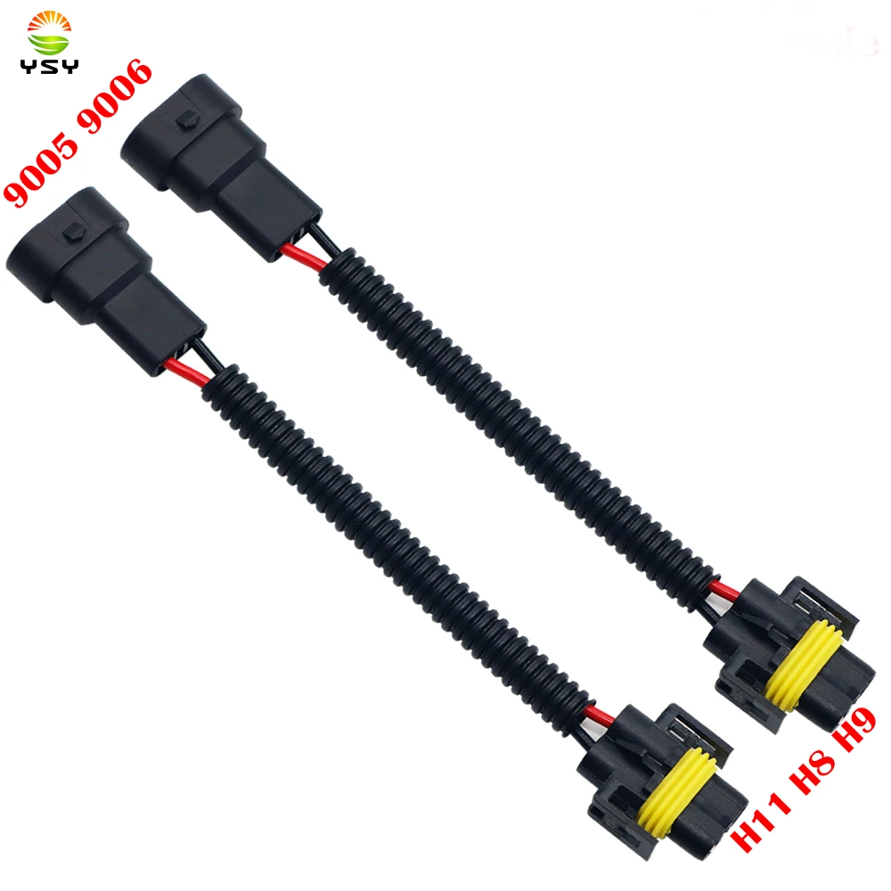 2pcs 9006 male H11 female Conversion Connector Wiring Harness Headlight Fog Light Plug Cable ...