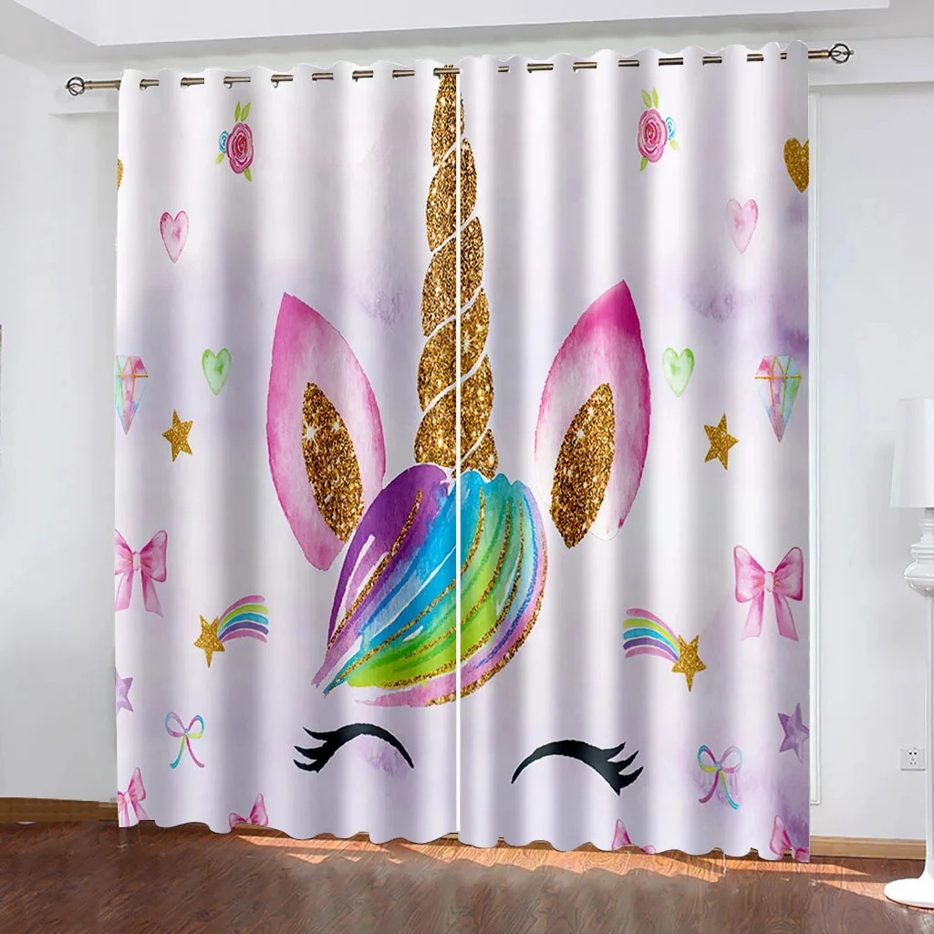 Modern-Pink-Girl-Princess-Cartoon-Cute-Rainbow-Unicorm-Drape-2-Pieces ...