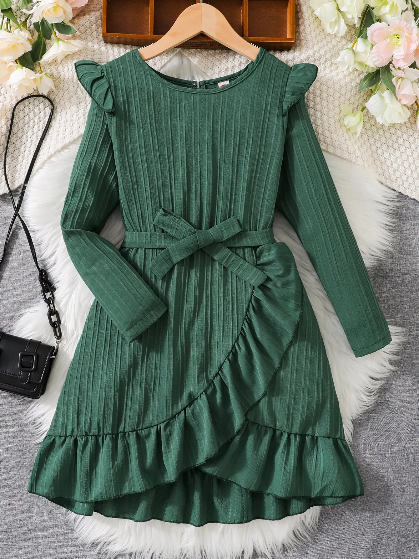 Girl-Blossoms-Graphic-Long-Sleeve-A-line-Dress-For-Elegant-And-Casual ...