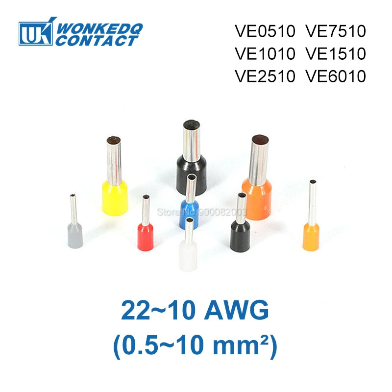 와이어 커넥터 1000Pcs 페룰 22 10AWG 0.5 6mm2 절연 코드 엔드 터미널 전기 크림프 E0510 E7510 ...
