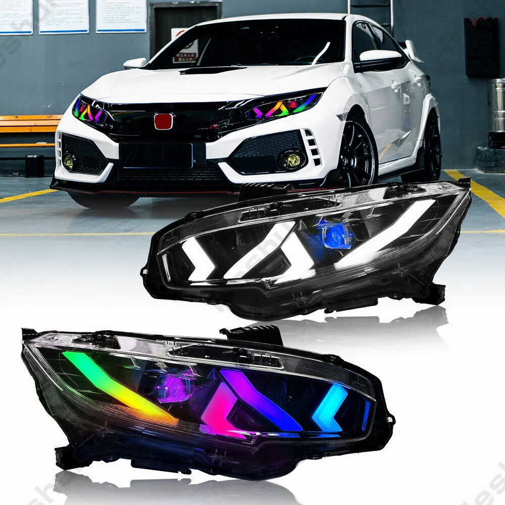 RGB-Red-Demon-Eye-LED-Headlights-For-Honda-Civic-10th-Gen-EX-LX-Sport ...