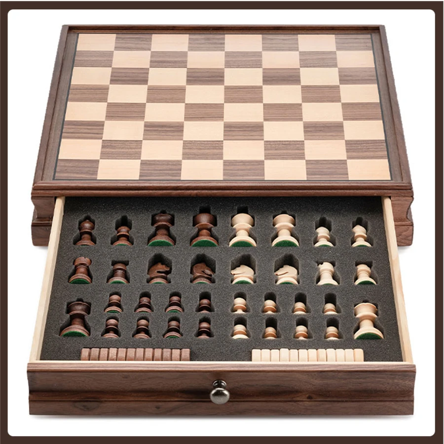 Luxury Chess Checkers Wood Manual Set Medieval Educational 15 Inches ...