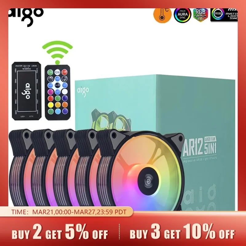 Aigo AR12 120mm PC Gamer Computer Case Fan RGB 12v Heatsink Aura Sync ...