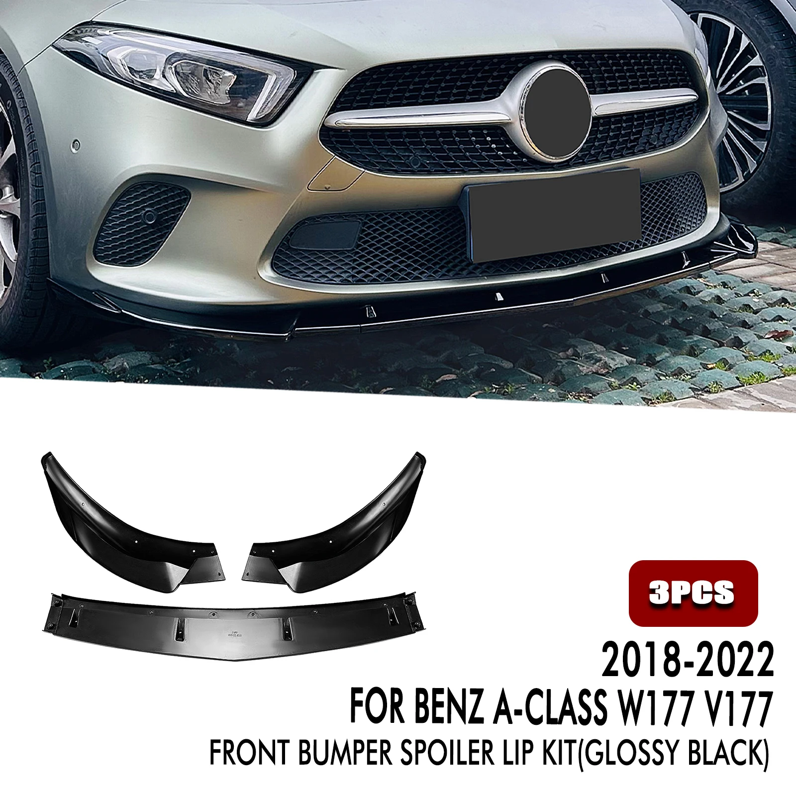 Front-Bumper-Spoiler-Lip-Lower-Splitter-Blade-For-Mercedes-Benz-A-Class ...